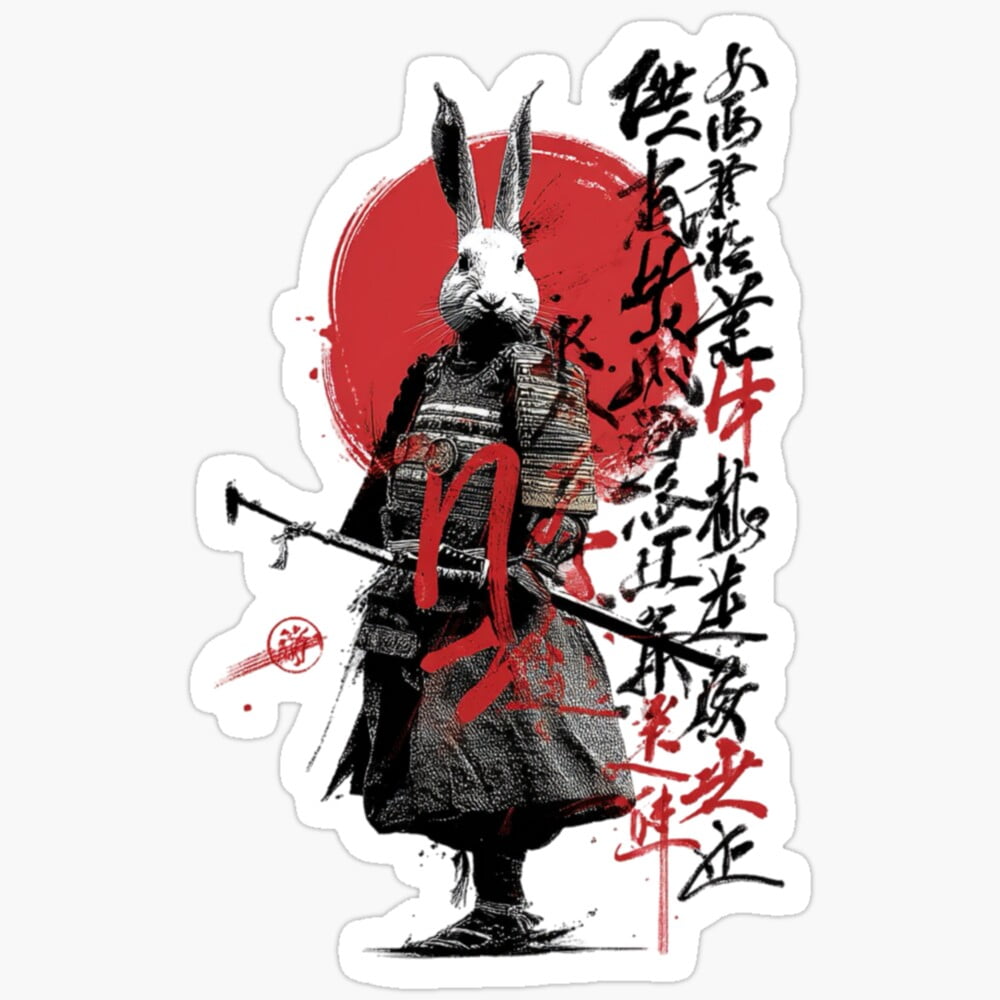 Kanji Calligraphy Rabbit Samurai Bunny Stickerphone Decal Water Bottle ...