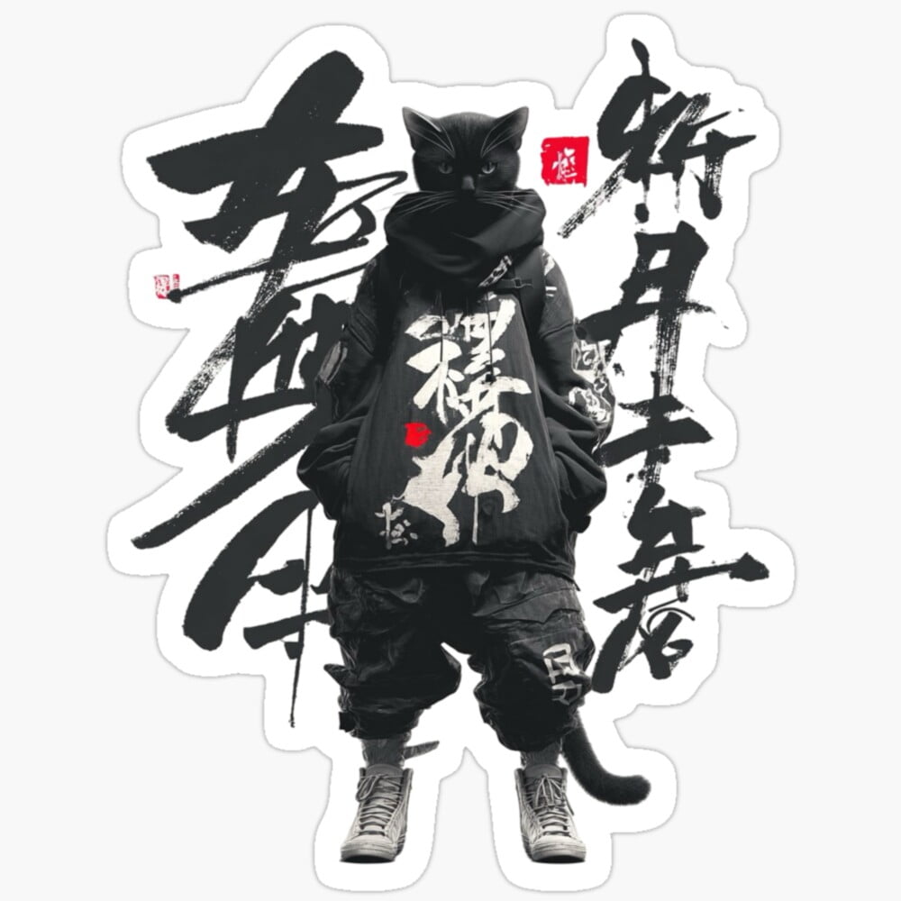 Kanji Cat Urban Japanese Streetwear Stickerphone Decal Water Bottle ...