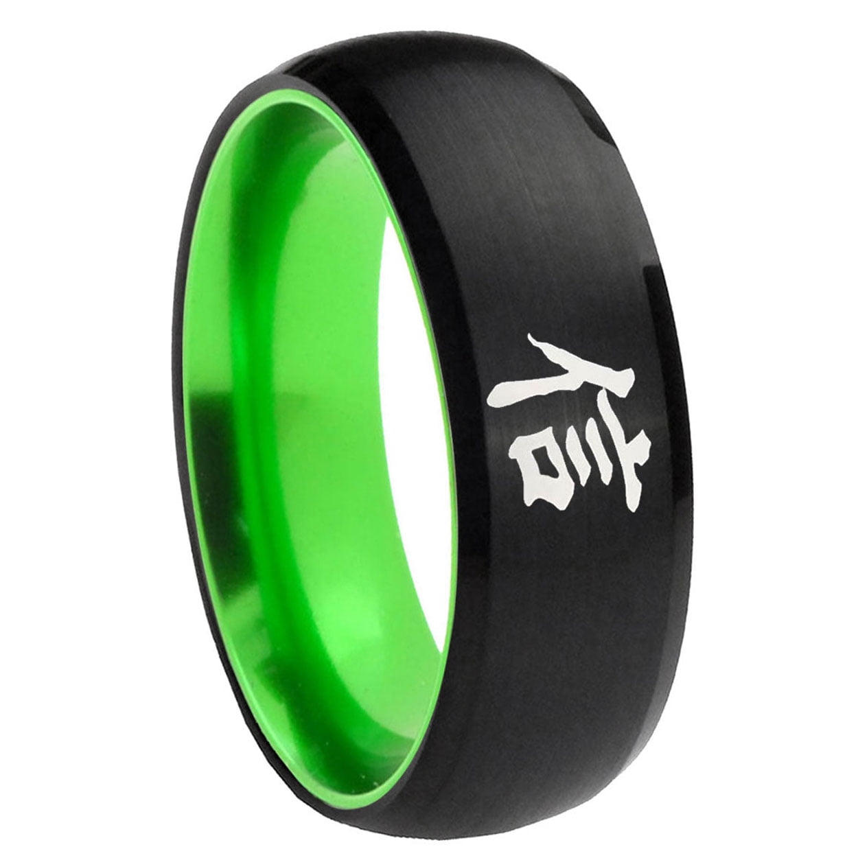 Kanji Faith 8MM Dome Black And Green Tungsten Men Ring - Walmart.com