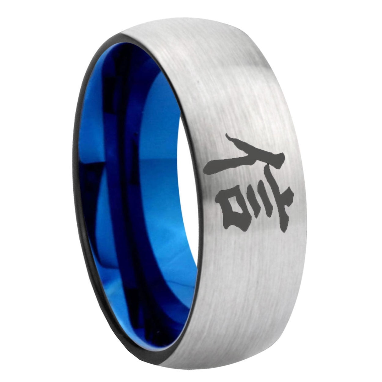 Kanji Faith 8MM Dome Gray and Blue Tungsten Carbide Ring - Walmart.com
