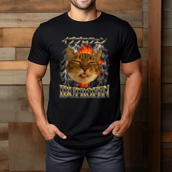 Kanji Ibuprofen Cat Meme Artwork Featuring Playful Relief Humor Unisex ...