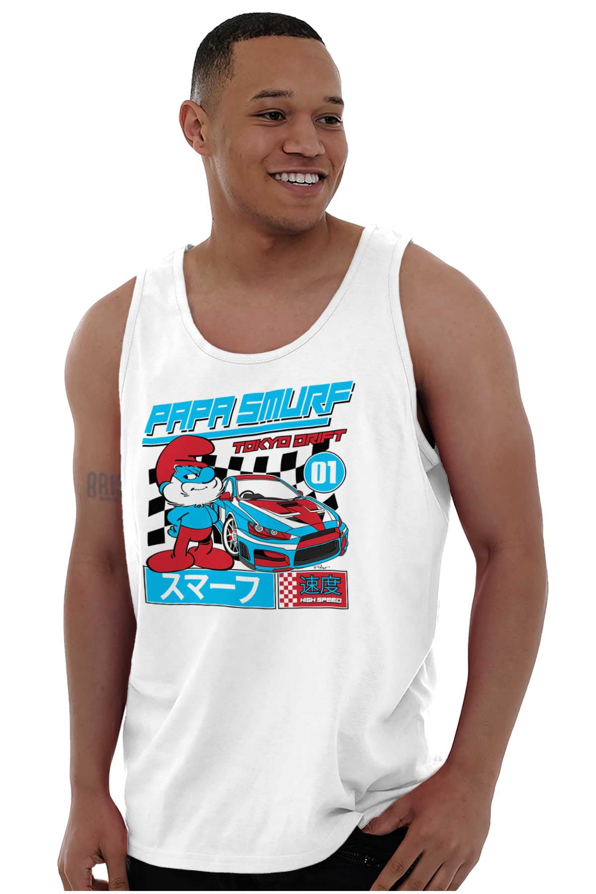 Kanji Papa Smurf Tokyo Drift Racecar Tank Top Sleeveless Tee Men Brisco ...