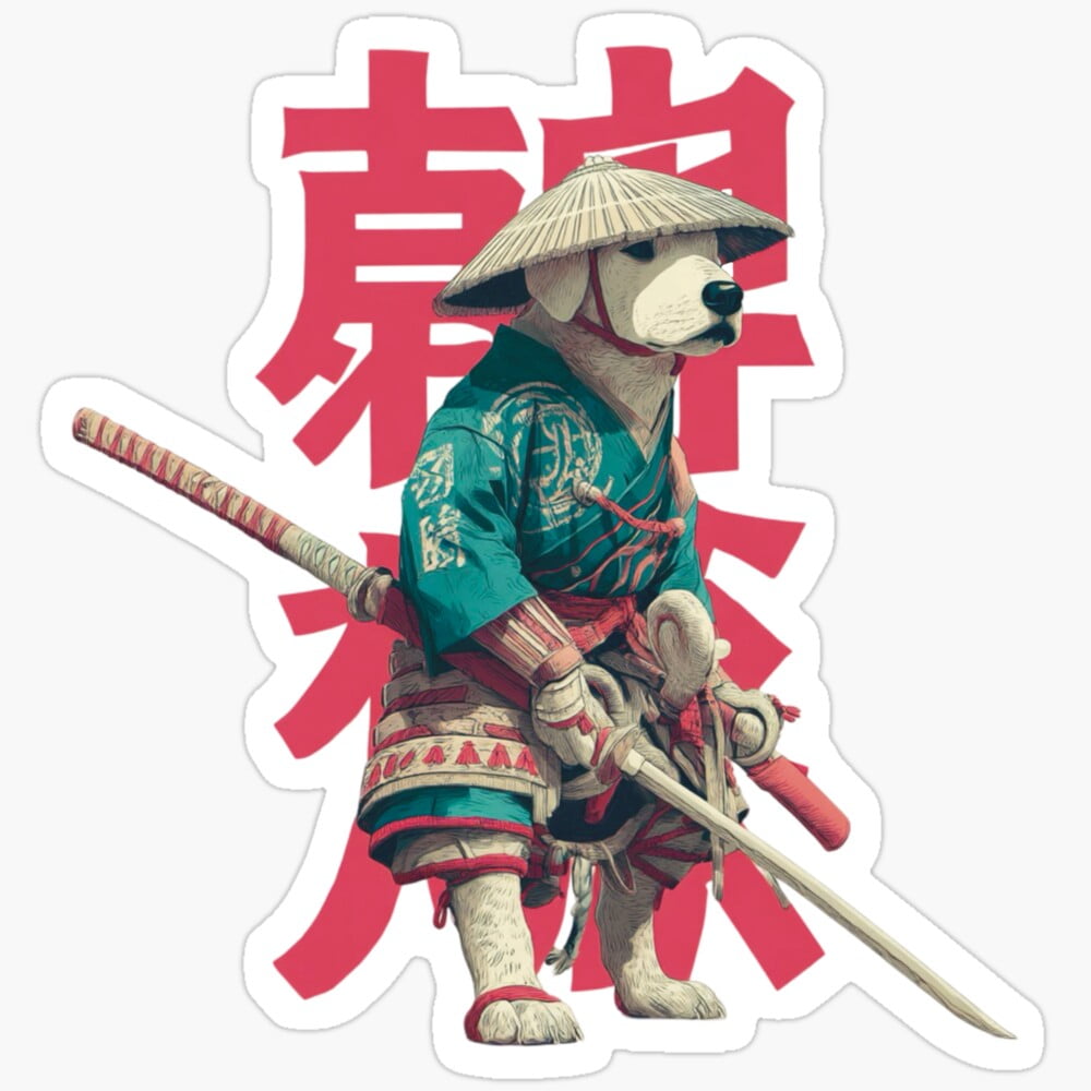 Kanji Samurai Dog With Sword Stickerphone Decal Water Bottle Stickers ...