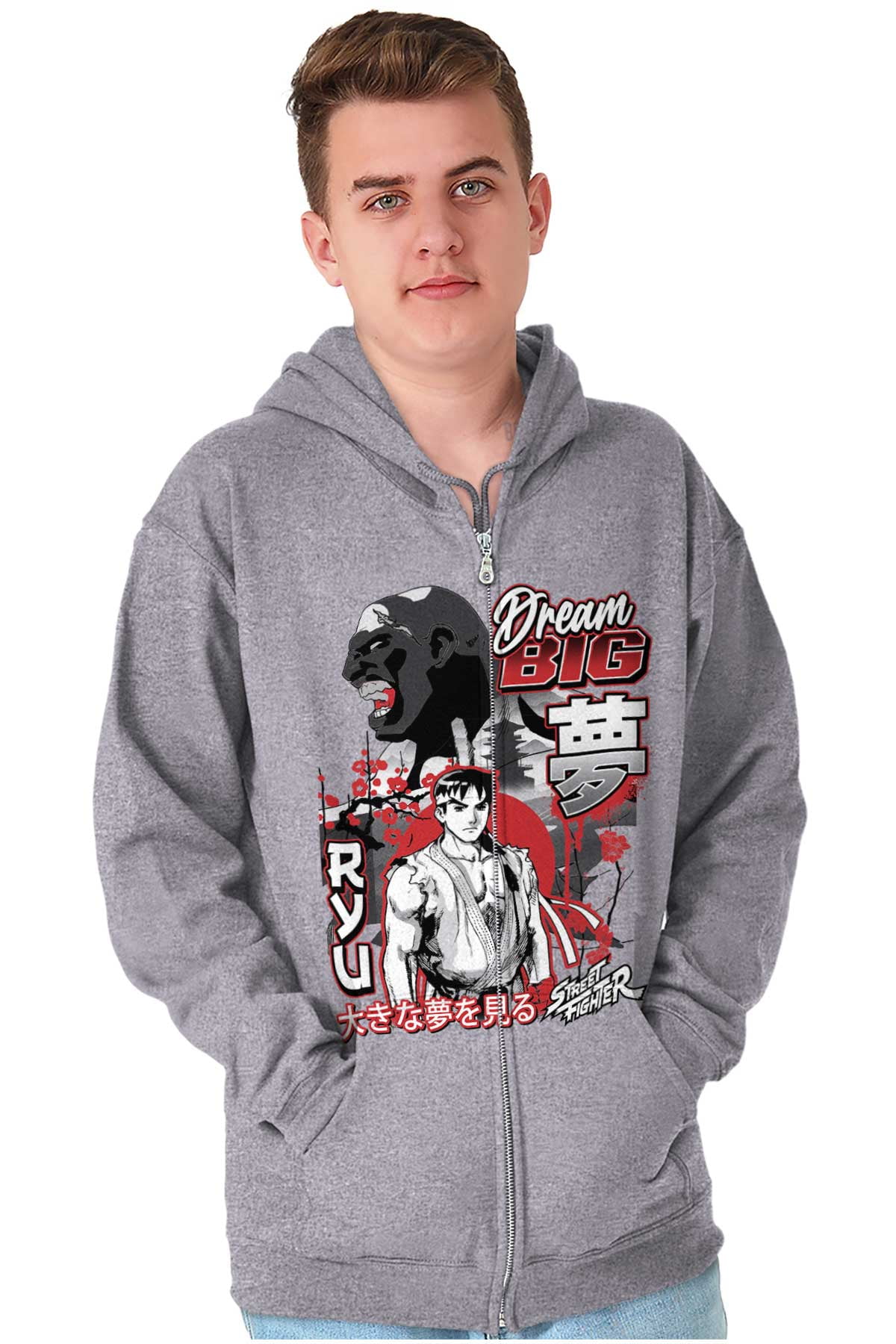 Kanji Street Fighter Dream Big Ryu Men Big & Tall Zip Hoodie Brisco Brands 2X - Walmart.com