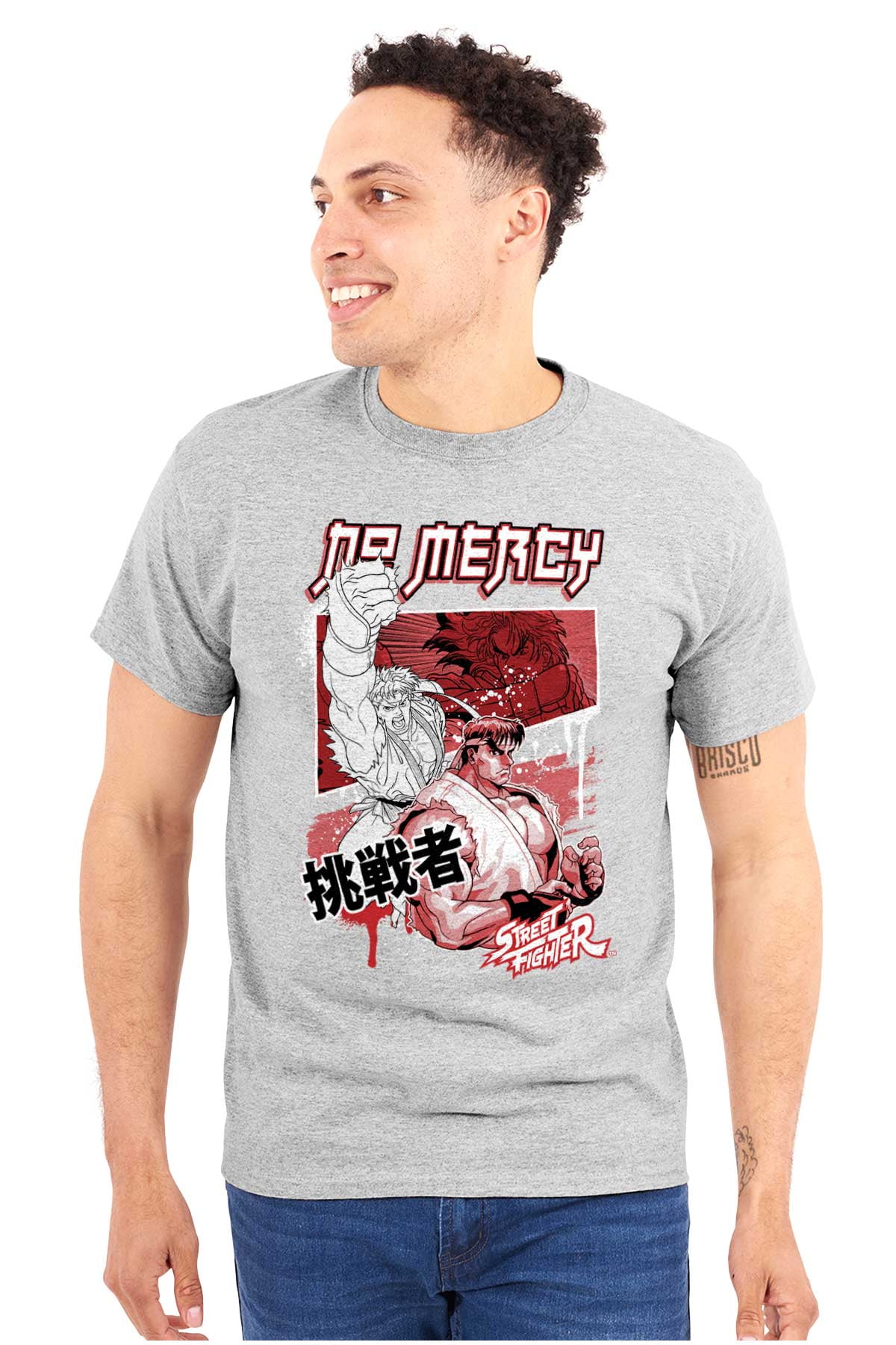 Kanji Street Fighter No Mercy Ryu Men's Big & Tall Crewneck Graphic Tee ...