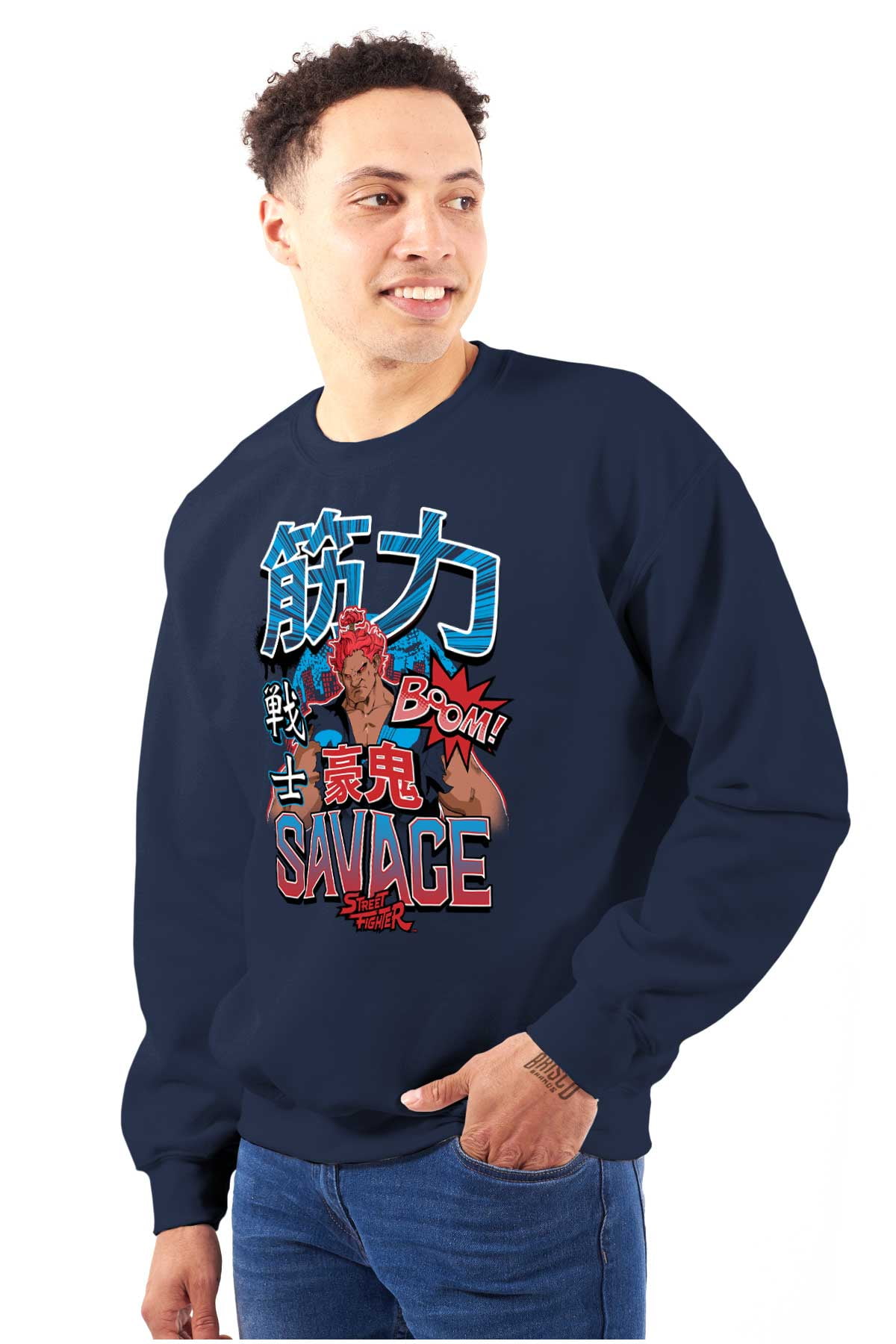 Kanji Street Fighter Savage Akuma Men's Crewneck Sweatshirt Brisco ...