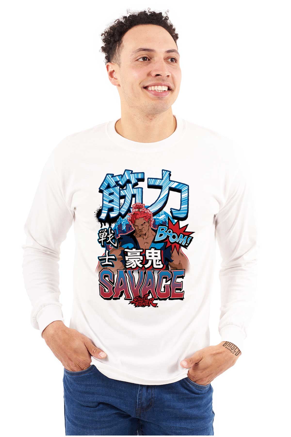 Kanji Street Fighter Savage Akuma Men's Long Sleeve Tee T Shirt Brisco ...
