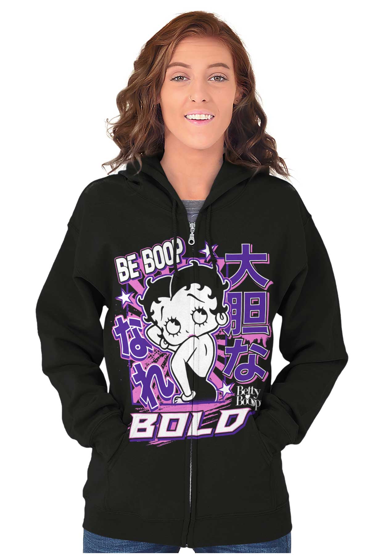 Kanji Style Betty Boop Be Bold Zip Hoodie Sweatshirt Women Brisco ...