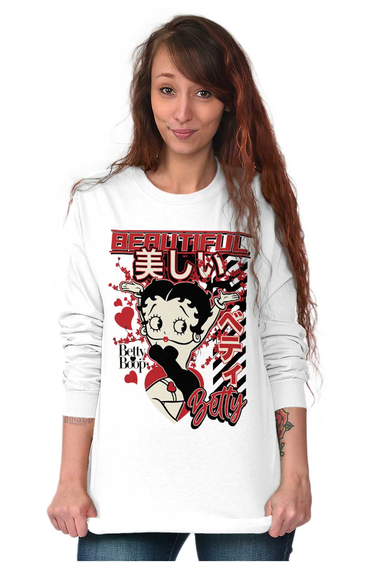 Kanji Style Betty Boop Beautiful Women's Long Sleeve T Shirt Brisco ...