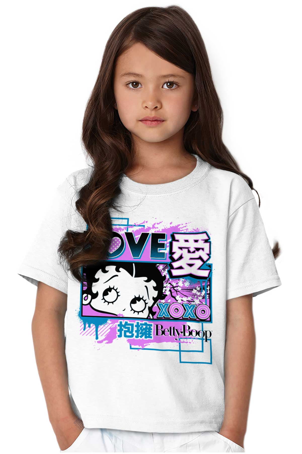 Kanji Style Betty Boop Love XOXO Girls Kids T Shirt Tees Teen Brisco ...