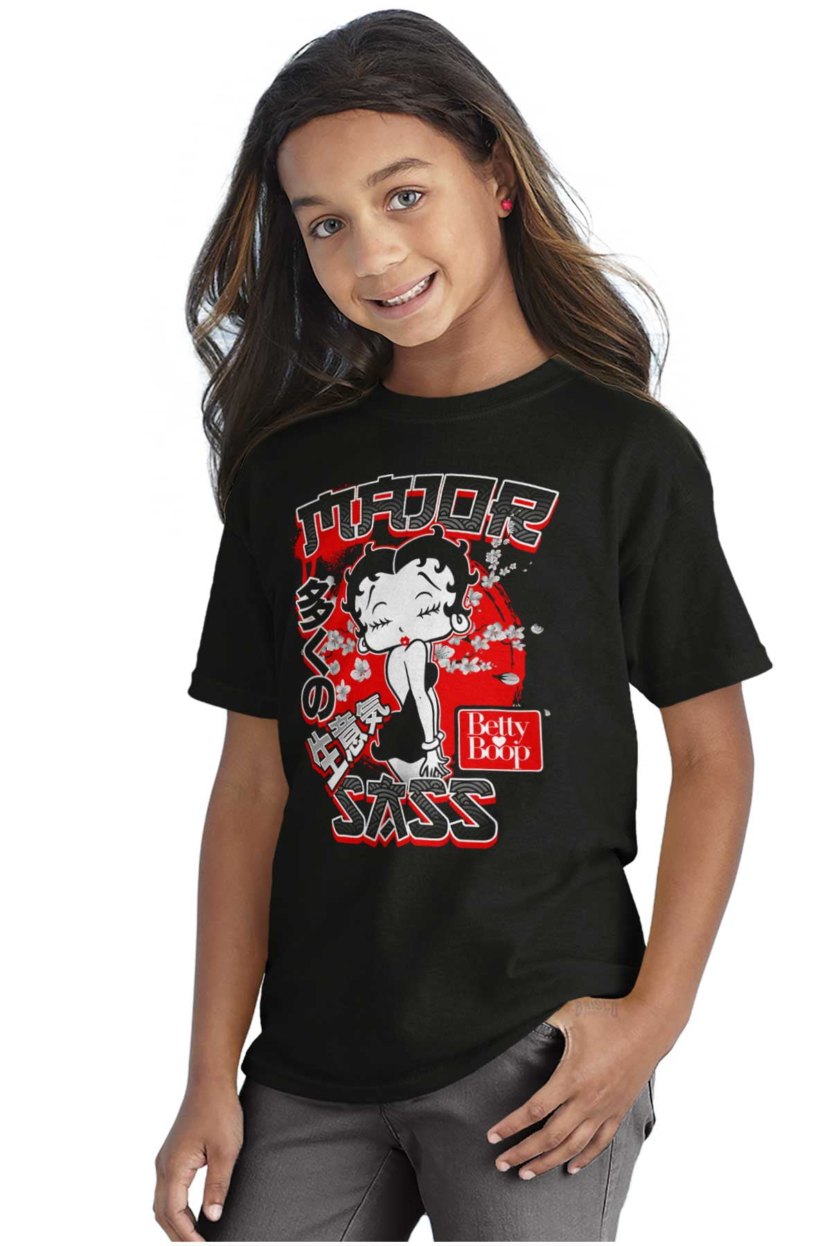 Kanji Style Betty Boop Major Sass Girls Kids T Shirt Tees Teen Brisco ...