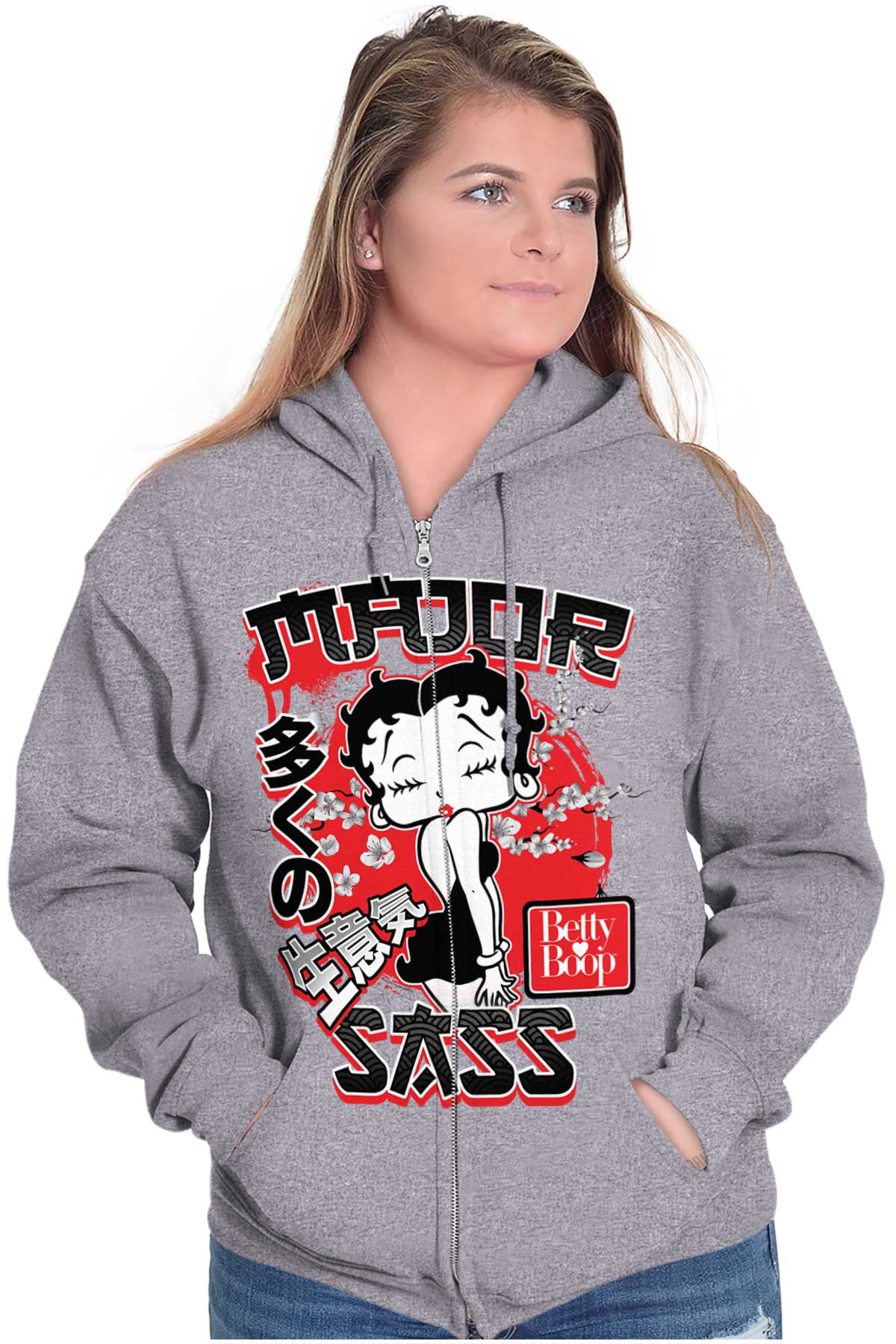Kanji Style Betty Boop Major Sass Zip Hoodie Sweatshirt Women Brisco