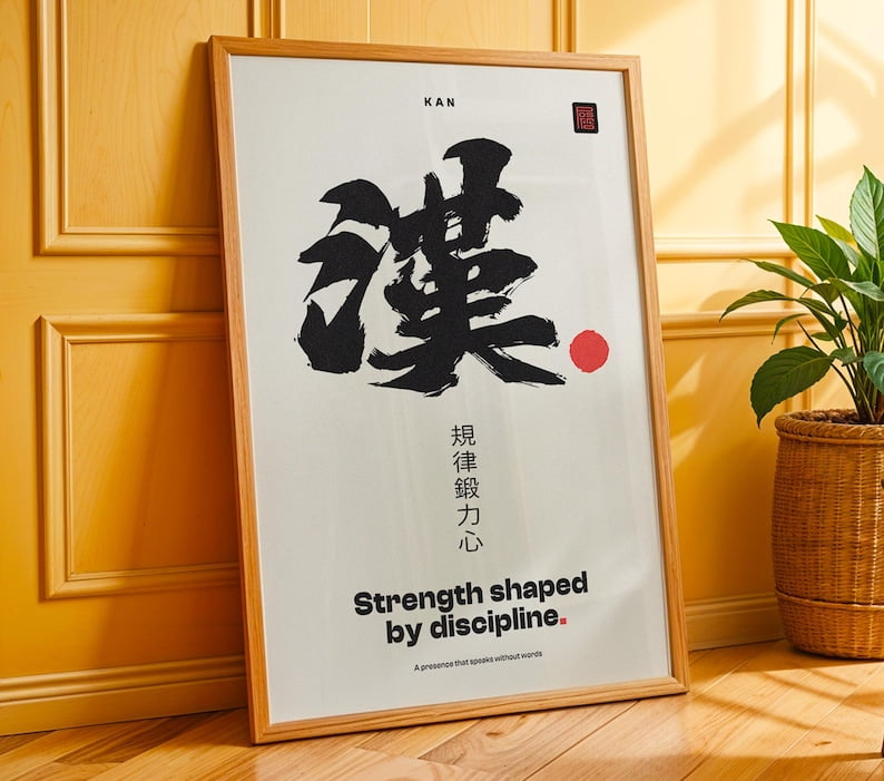 Kanji Wall Art | Strength & Discipline Poster | Samurai Brush Style ...