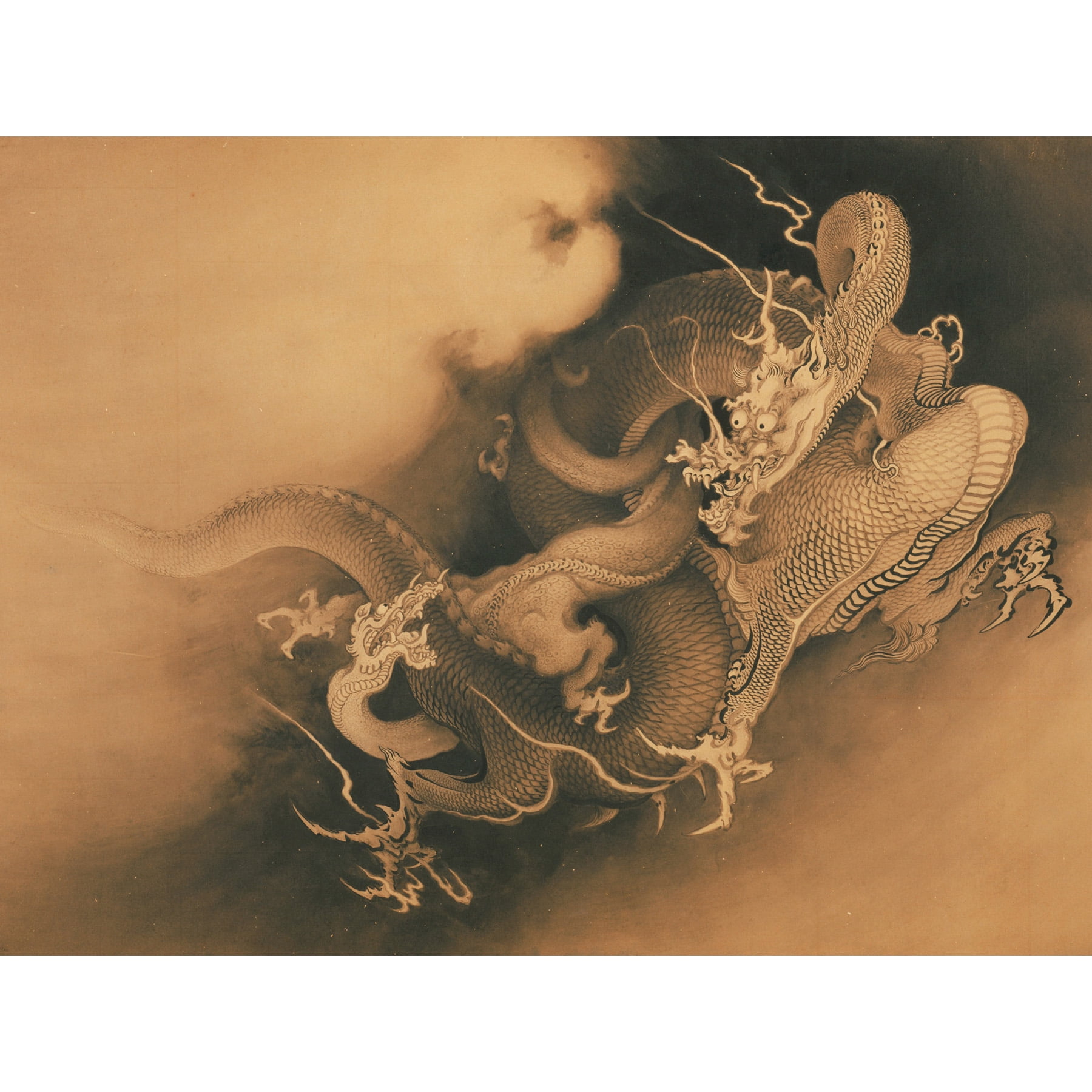 Kano Hogai Japanese Two Dragons In Clouds Extra Large Art Print Wall Mural Poster Premium XL ...