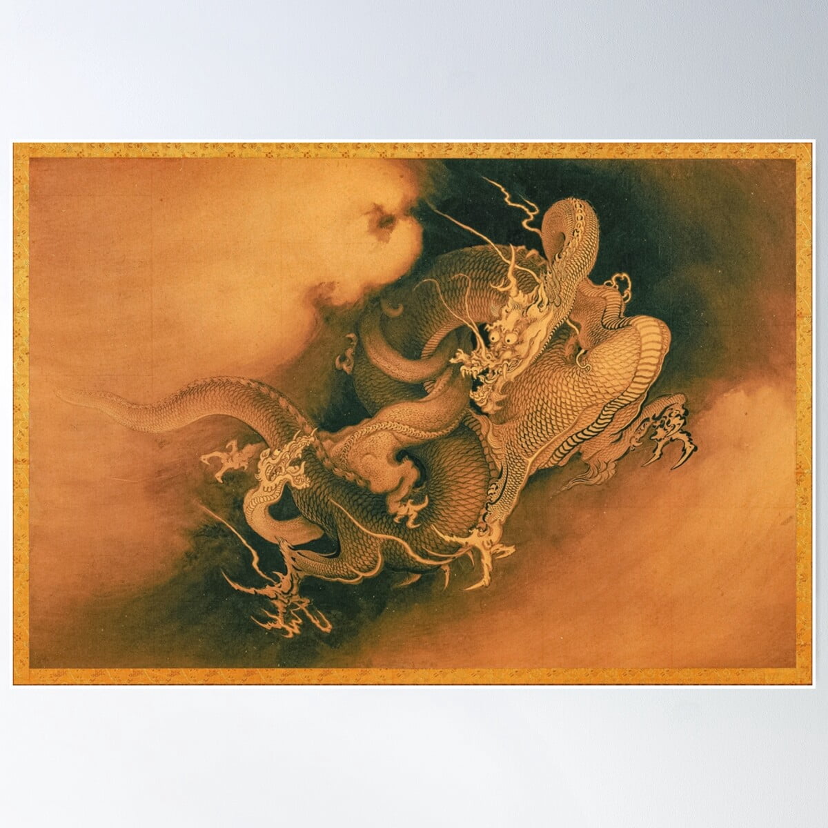 Kano Hogai Japanese Two Dragons In Clouds Poster Wall Art, Modern Wall ...
