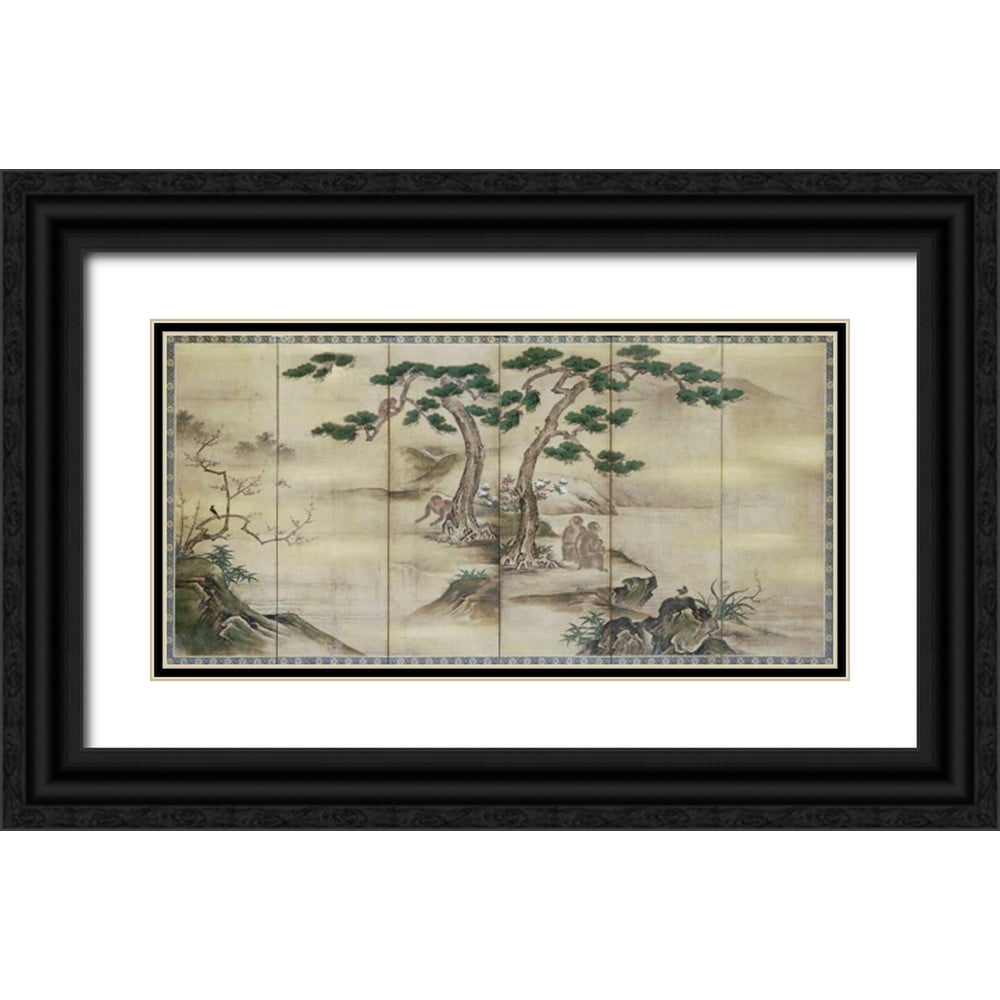 Kano School 24x14 Black Ornate Wood Framed with Double Matting Museum ...