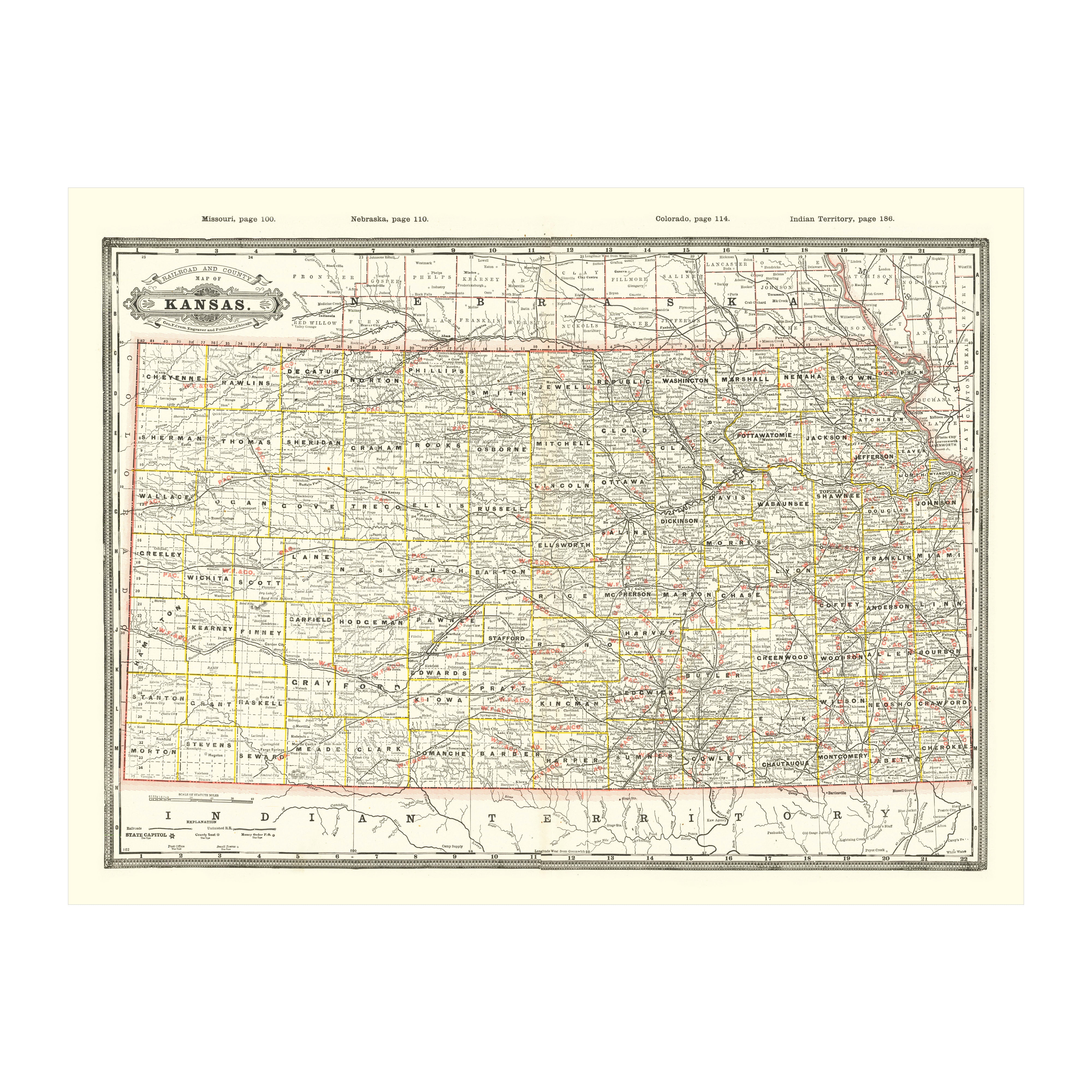 Kansas Art, 1888 Vintage Map of Kansas History Wall Decor Gift, Old ...