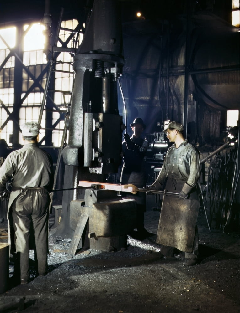 Kansas Blacksmith C1943. Nthree Men Working With A Small Steam Drop ...