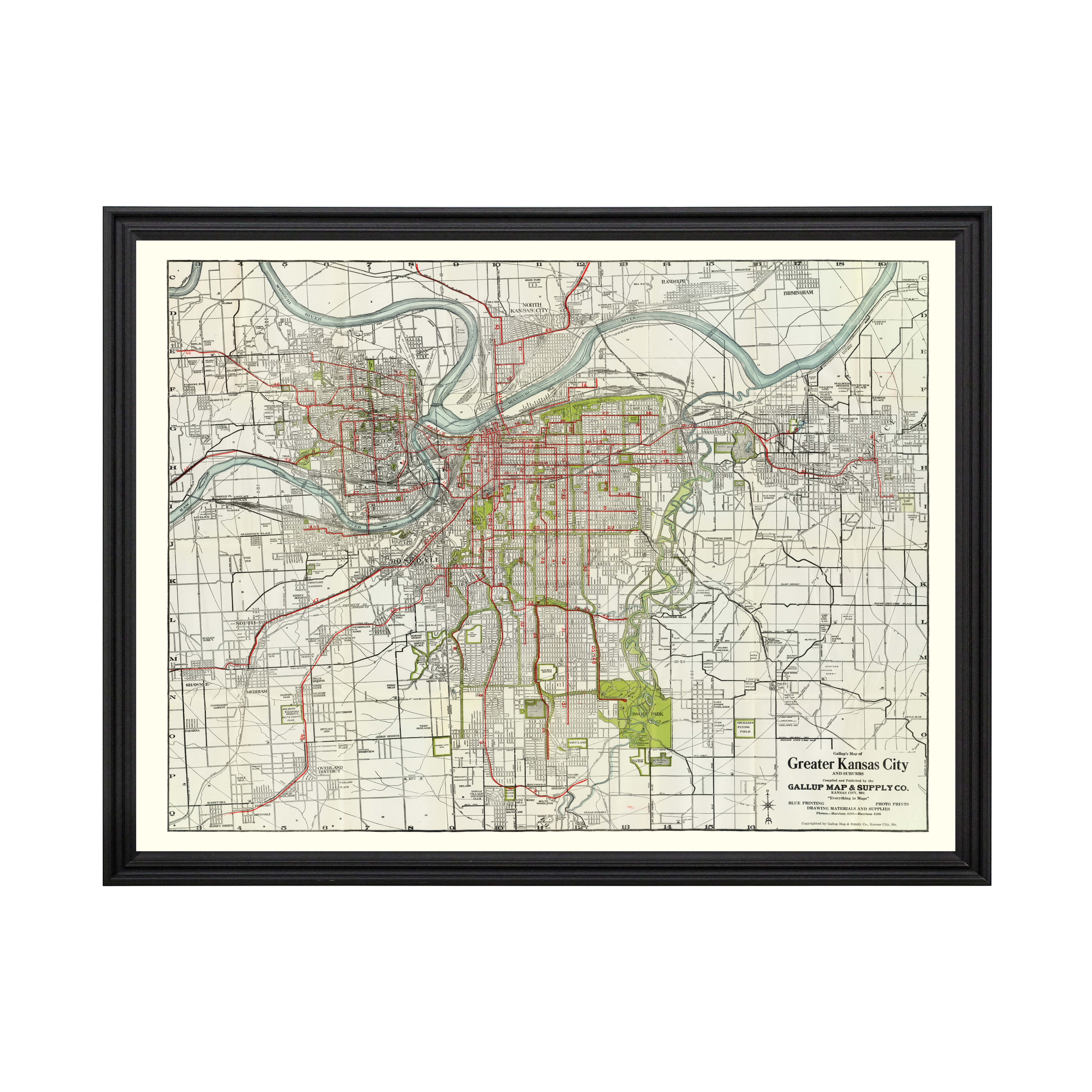 Kansas City Art, 1920 Vintage Map of Kansas City Kansas, KS History ...