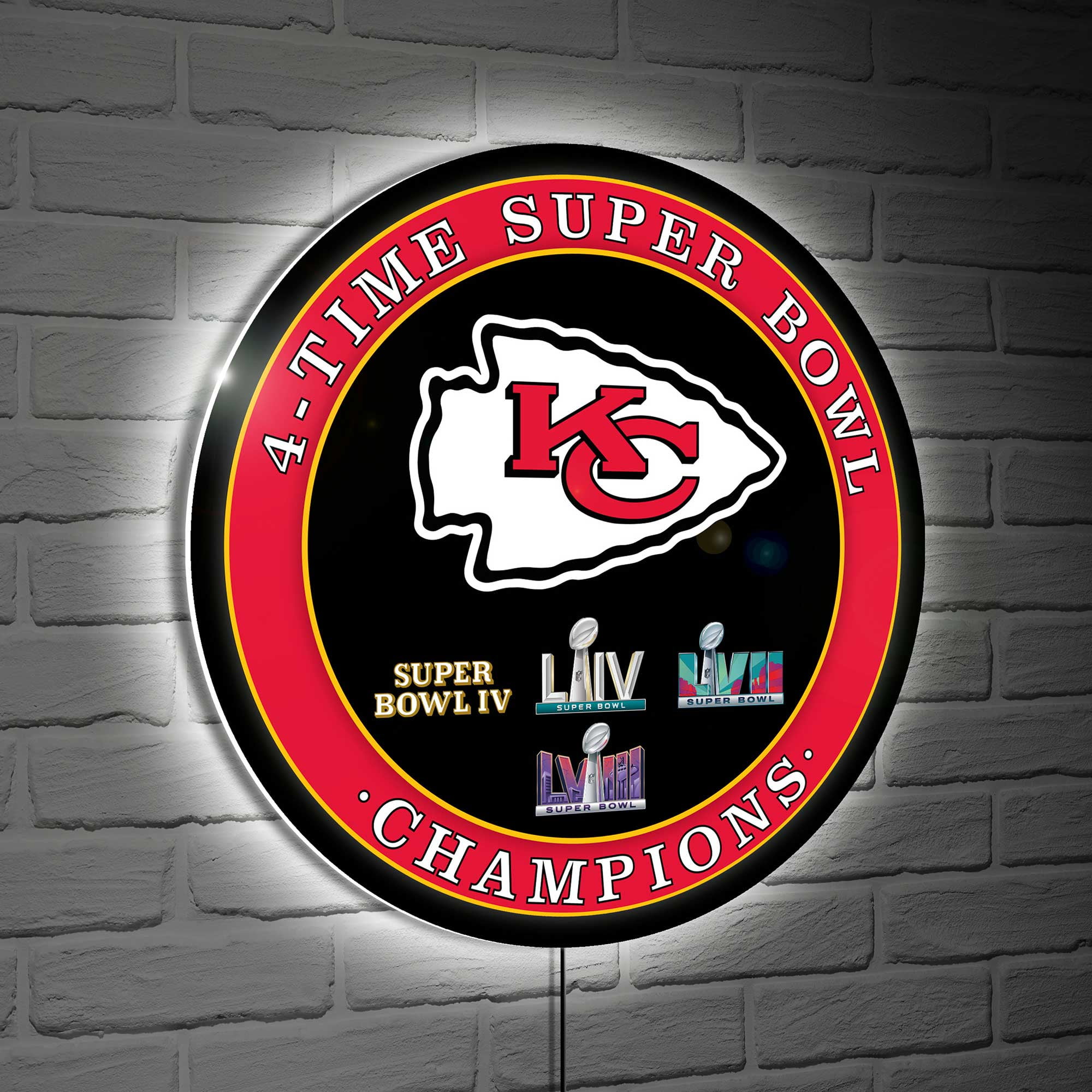Kansas City Chiefs Four-Time Super Bowl Champions XL Round LED Wall ...