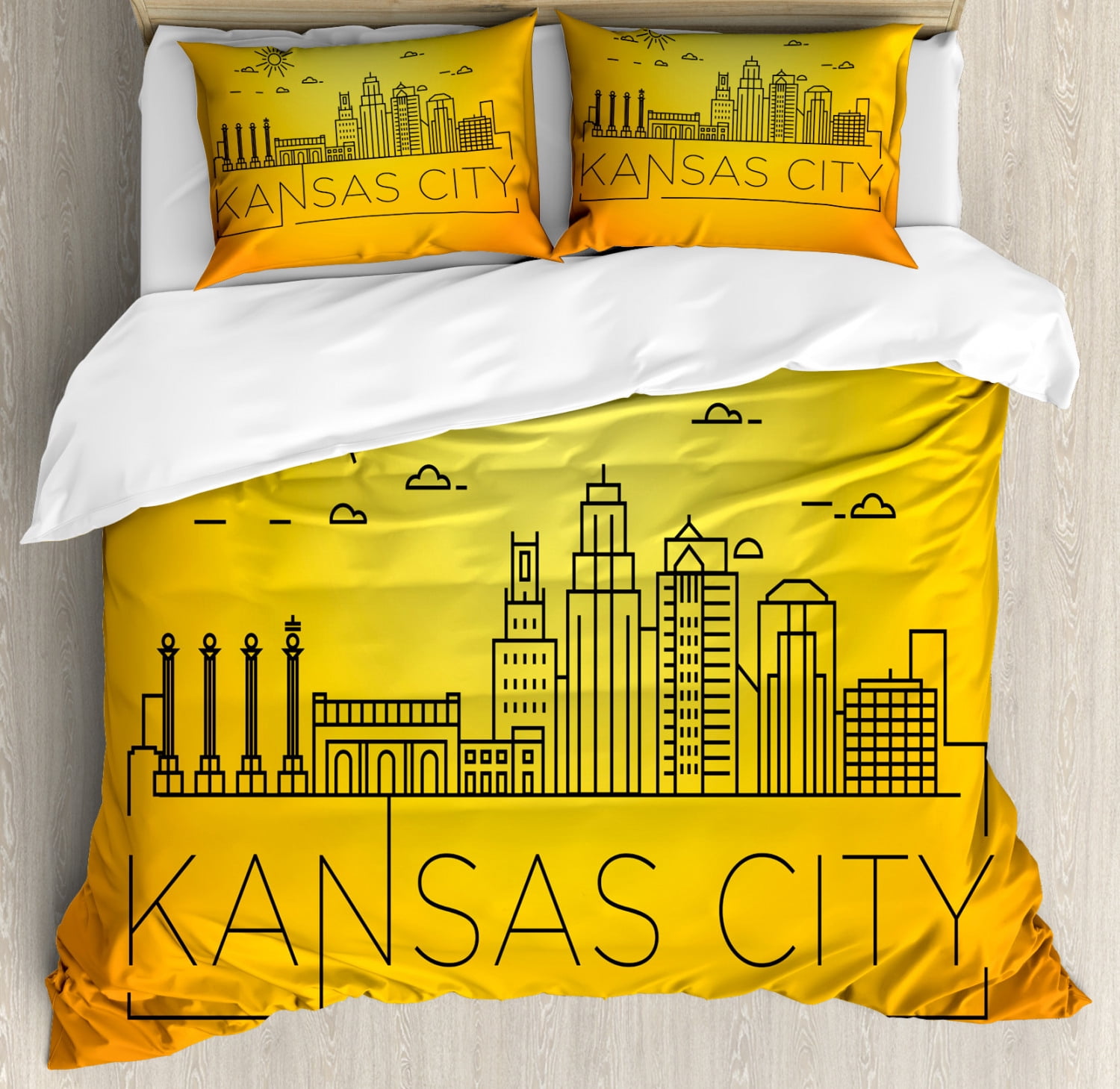 Kansas City Duvet Cover Set Queen Size, Minimal Kansas Missouri Linear ...