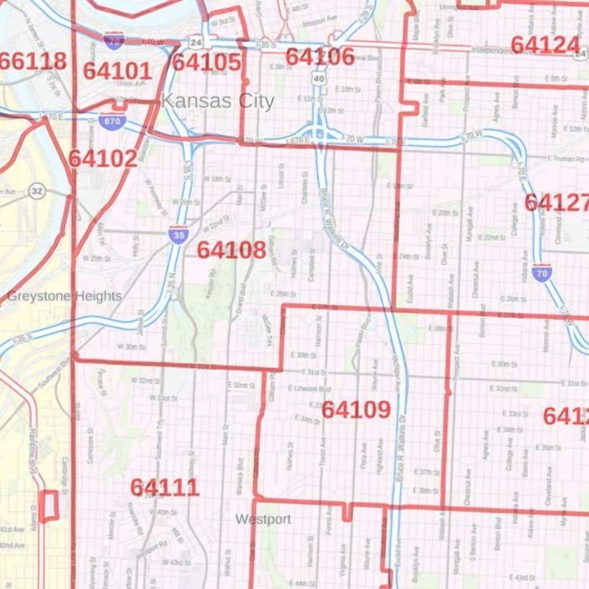 Kansas City, Missouri Zip Codes - 36" x 48" Wall Map (Paper) - Walmart.com