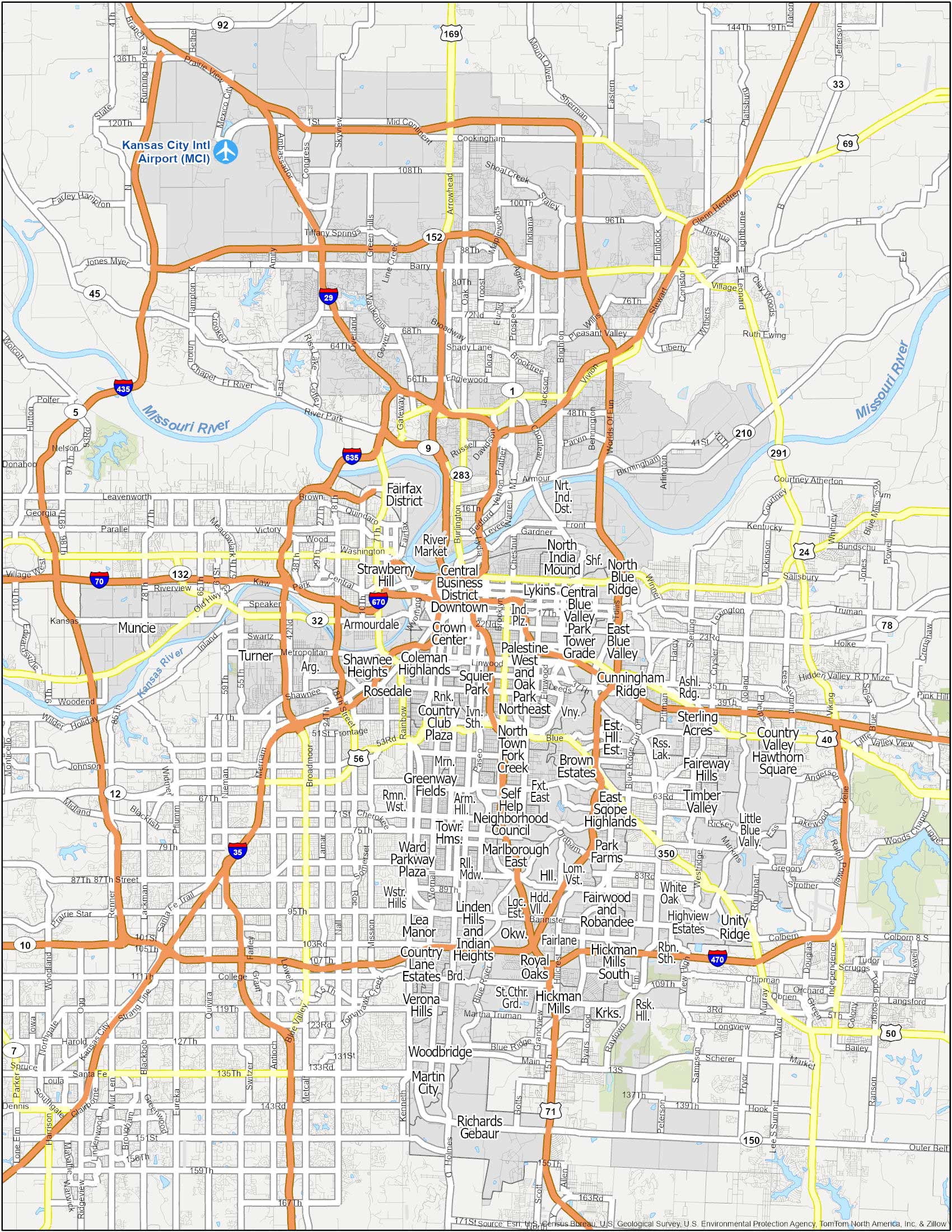 Kansas City Neighborhood Map GLOSSY POSTER PICTURE PHOTO PRINT BANNER ...