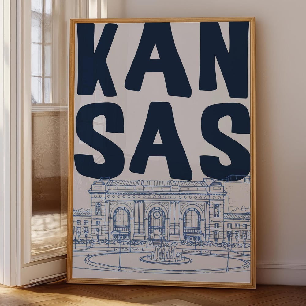 Kansas City Print Union Station Art Navy Blue Skyline Travel Poster ...