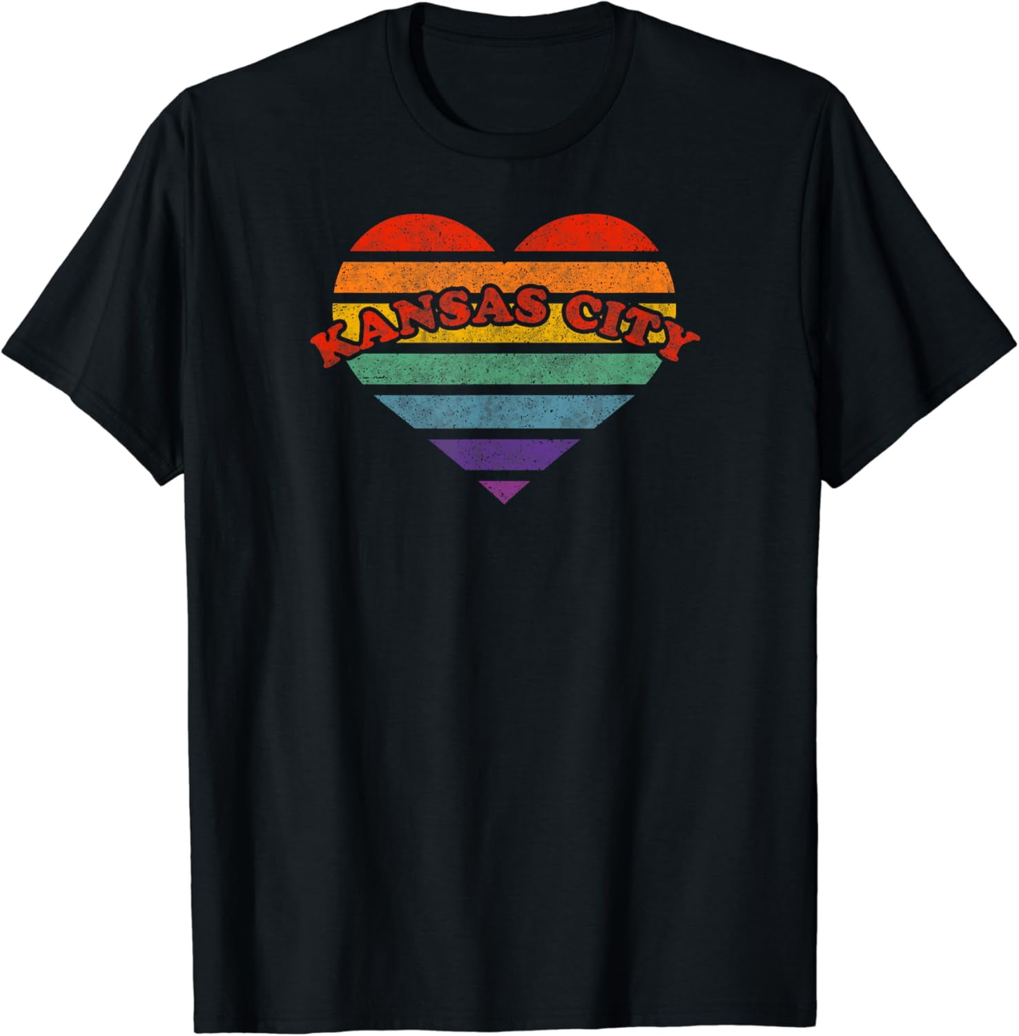Kansas City Retro Rainbow Heart 80s Whimsy LGBTQ Pride T-Shirt ...