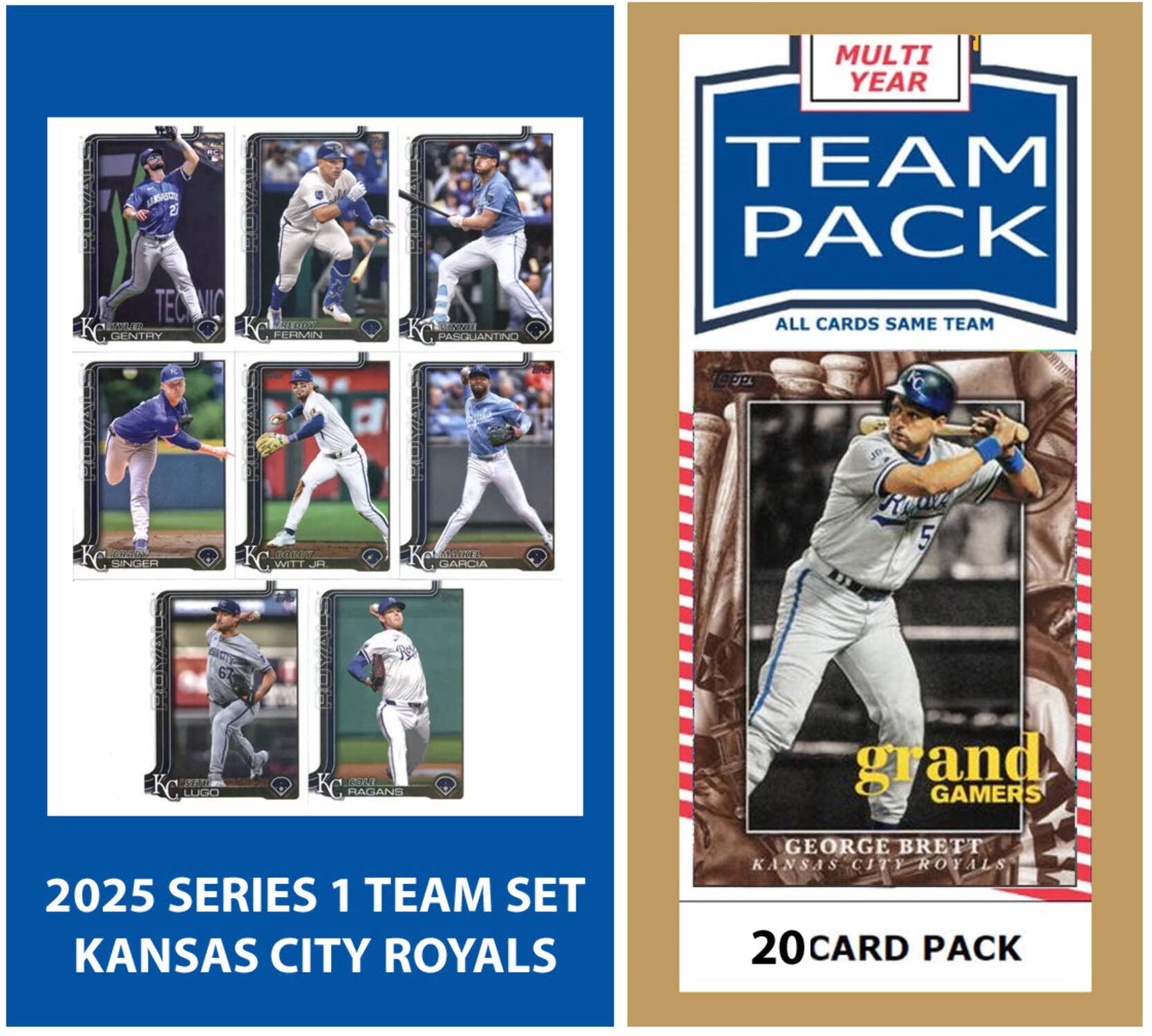 Royals Multiyear 20 Card Pack Brett 2025 Topps Series 1 Team Set Witt ...