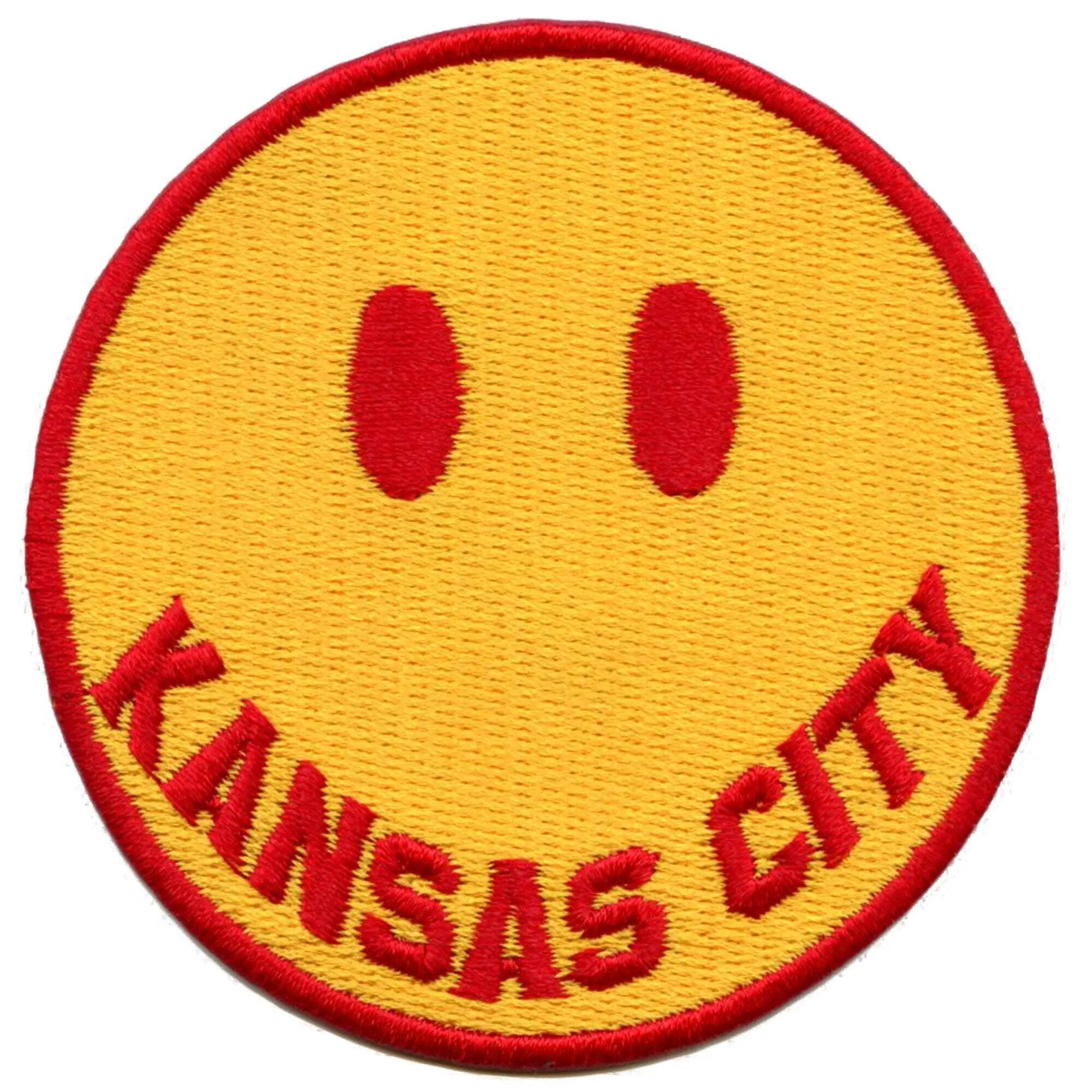 Kansas City Smiley Face Patch Yellow/Red Emoji Embroidered Iron on ...