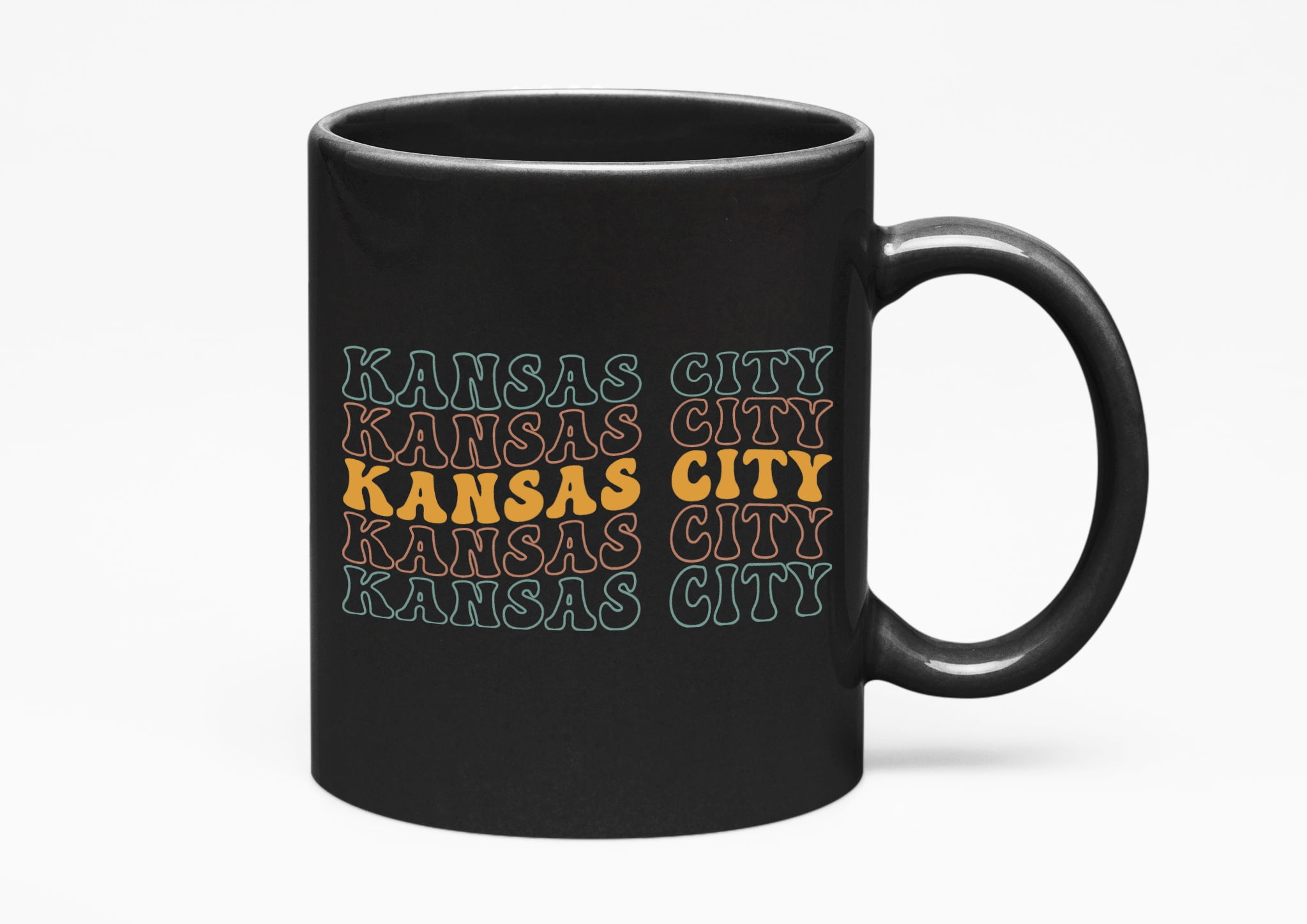 Kansas City, US Themed, Groovy Retro Wavy Text Merch Gift, Black 11oz ...