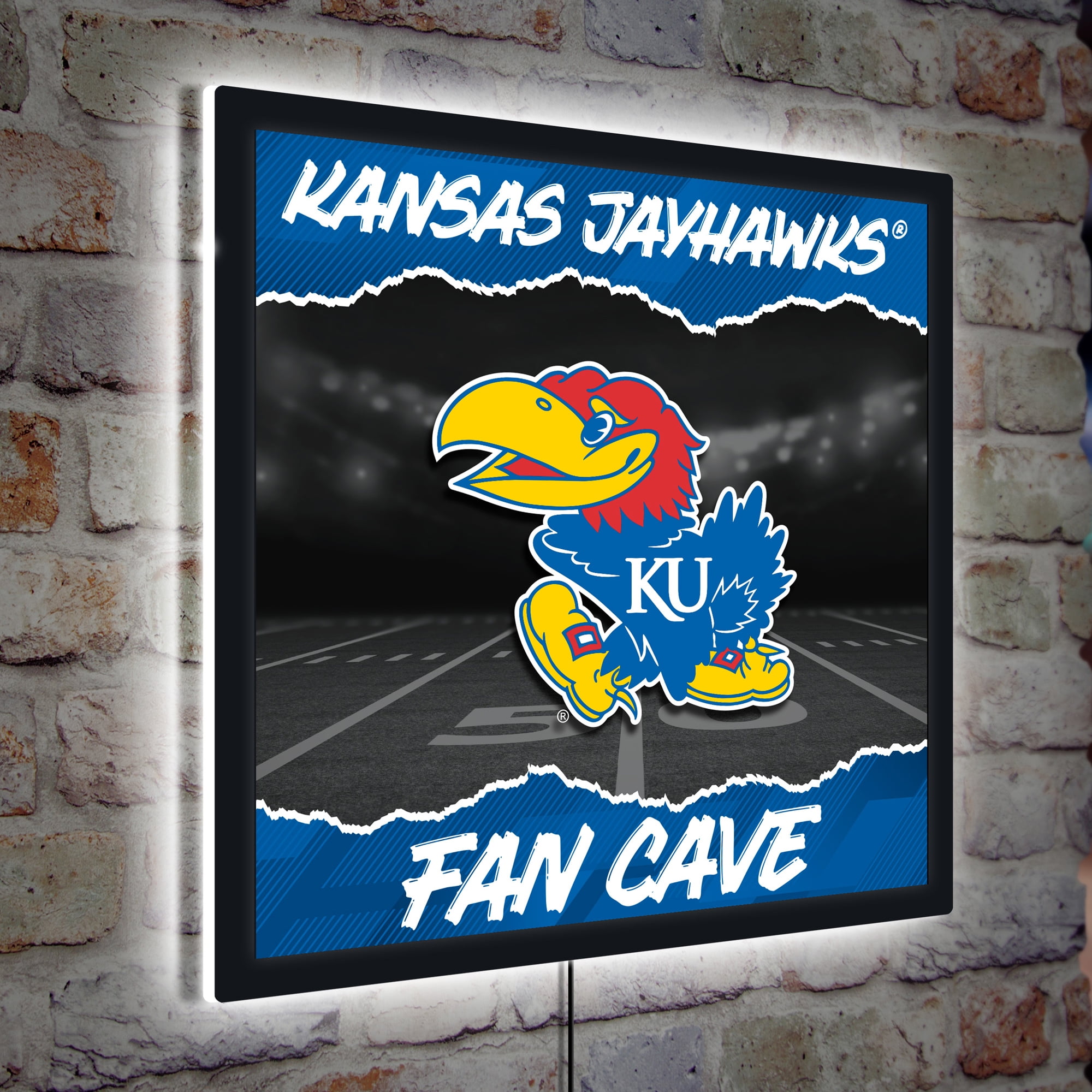 Kansas Jayhawks 23" LED Fan Cave Square-Shaped Lighted Wall Sign ...