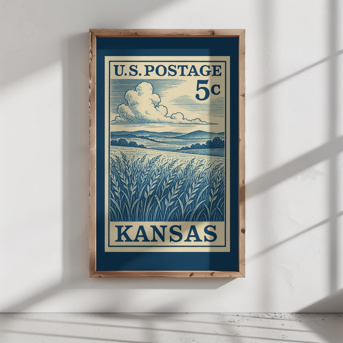 Kansas Postage Stamp Poster Vintage Style Us State Wall Art Mid-Century ...