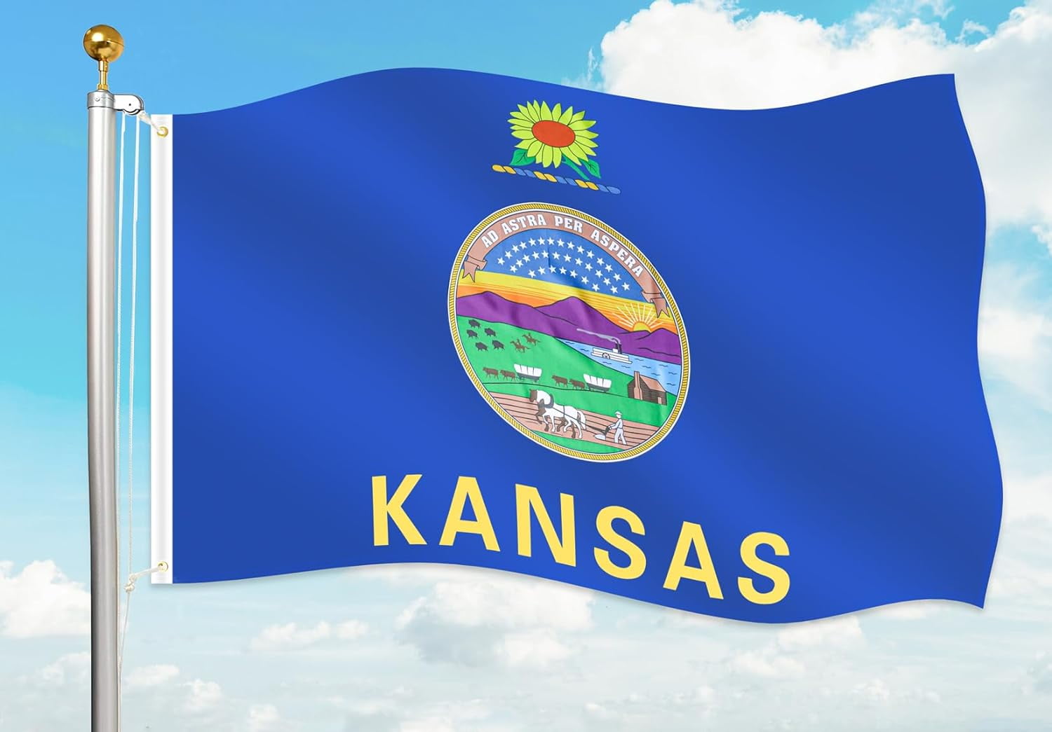 Kansas State Flag, 3Ply Polyester, Heavy Duty, Double Sided Kansas ...