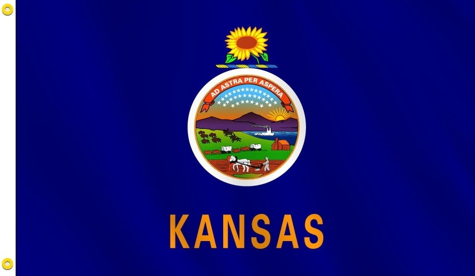 Kansas State Flag, Nylon, 3' x 5', 100% Made in USA, Canvas Header ...
