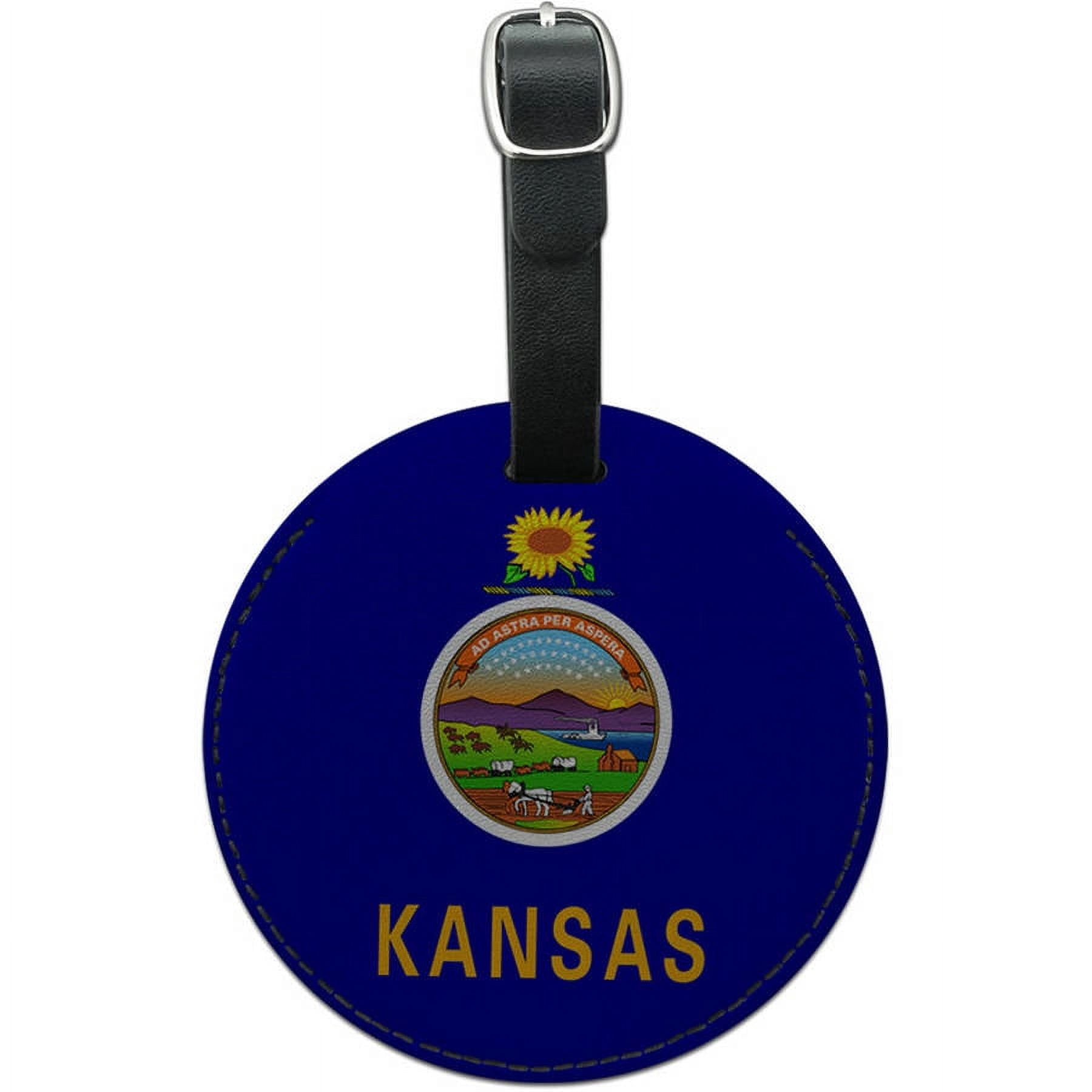 Kansas State Flag Round Leather Luggage ID Tag Suitcase Carry-On ...