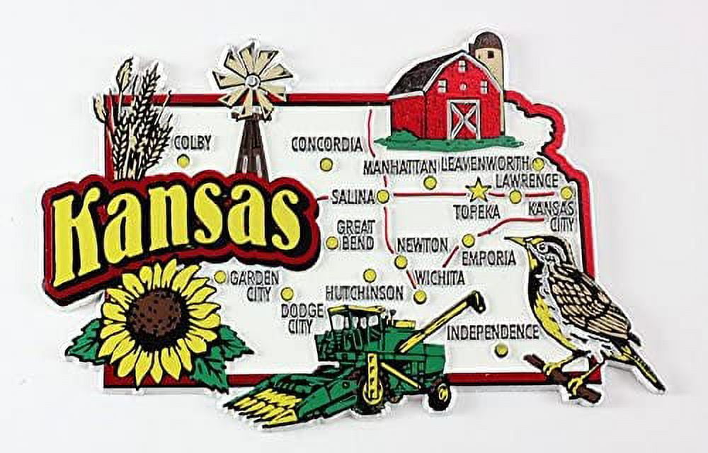 Kansas State Map and Landmarks Collage Fridge Collectible Souvenir ...