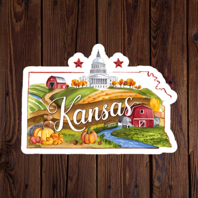 Kansas Sticker American Flag State Outline Novelty Laptop Car Sticker ...