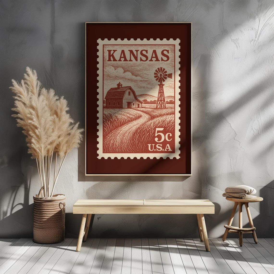 Kansas Vintage Postage Stamp Poster Retro State Wall Art Poster Rustic ...