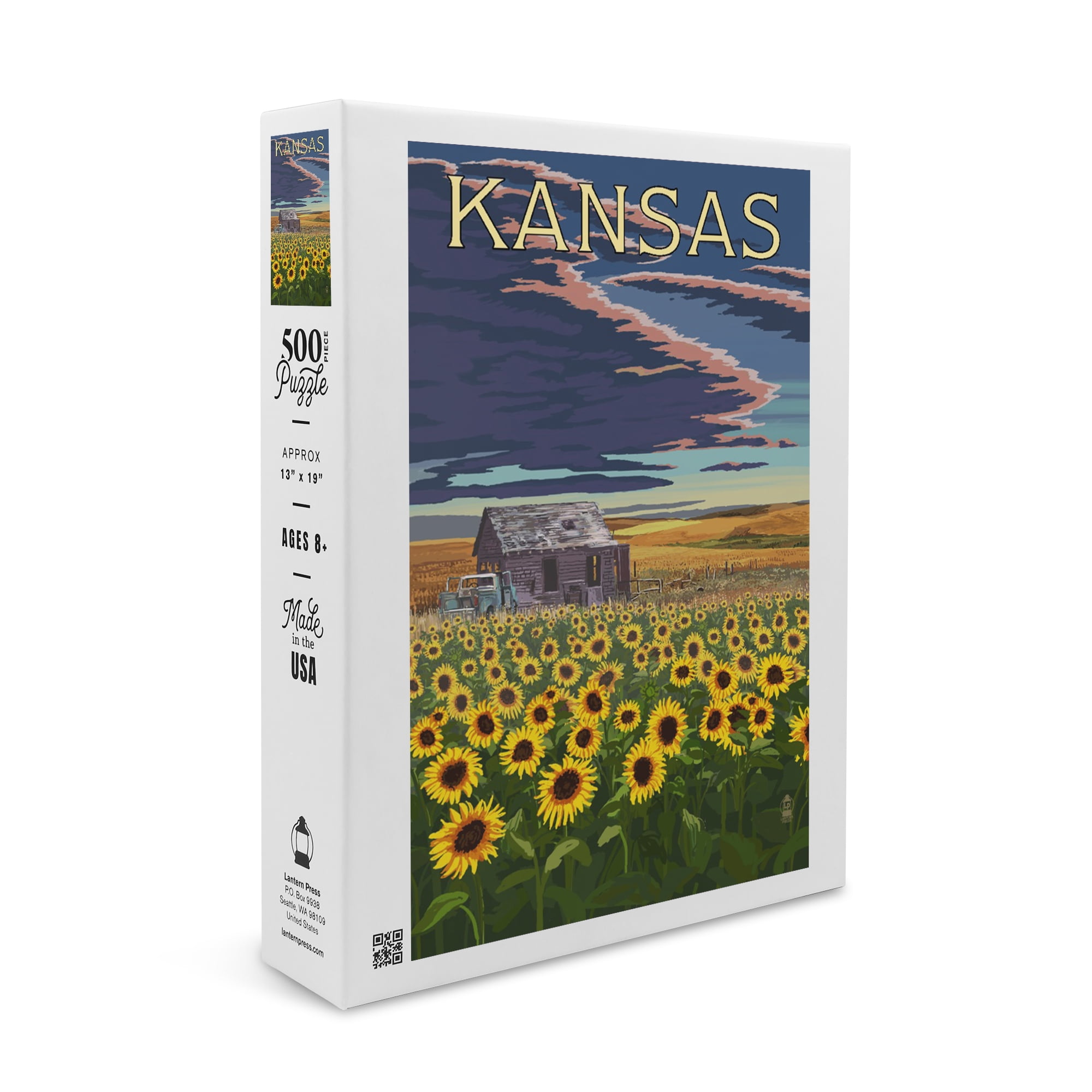 Kansas, Wheat Fields, Shack and Sunflowers (19x27 inches, Premium 500 ...