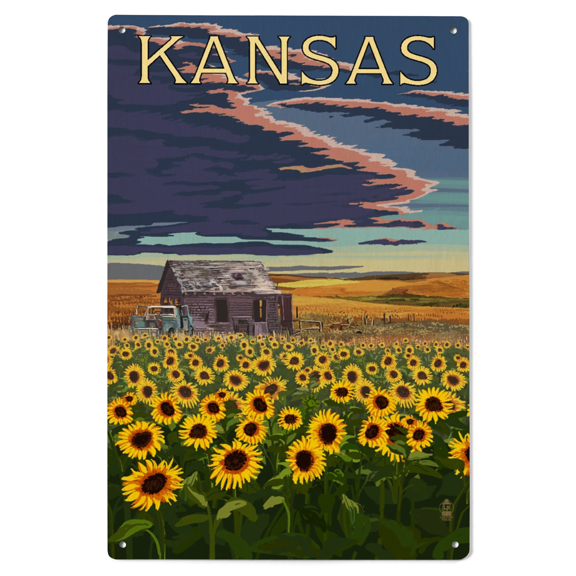 Kansas, Wheat Fields, Shack and Sunflowers Birch Wood Wall Sign (6x9 ...