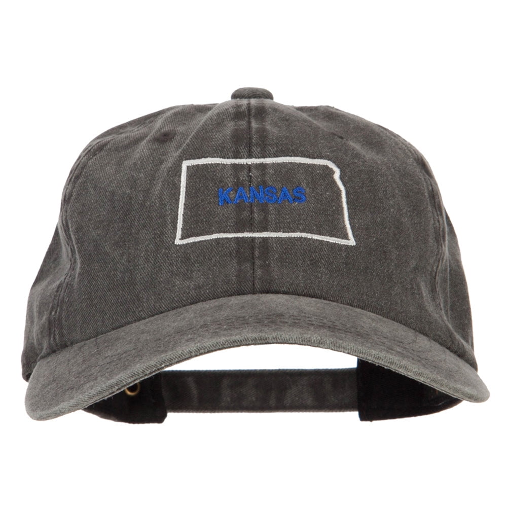 Kansas with Map Outline Embroidered Washed Cotton Twill Cap - Black ...
