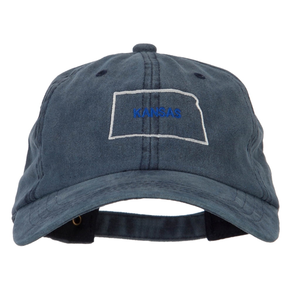 Kansas with Map Outline Embroidered Washed Cotton Twill Cap - Navy OSFM ...