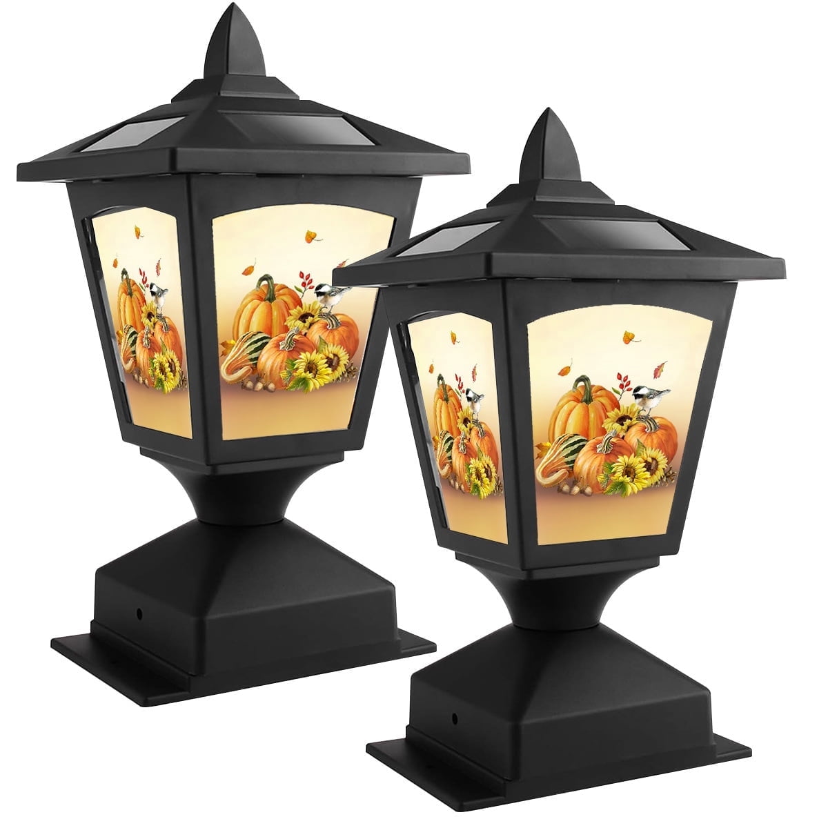 Kanstar 2 Pack Halloween Solar Lamp Post Cap Lights for Wood Fence ...