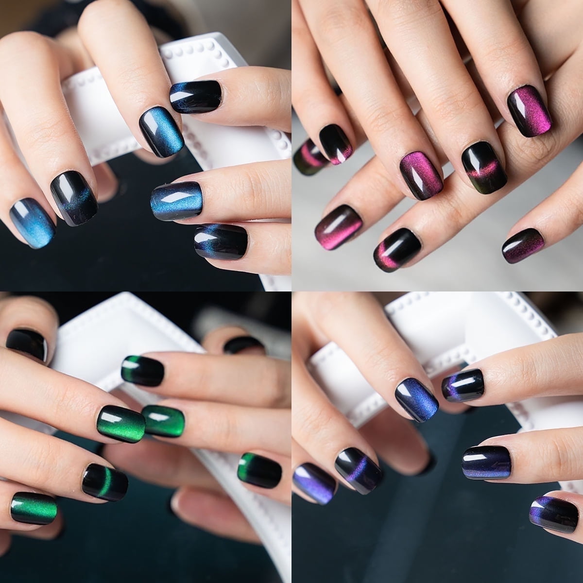 Kanstar 96 Piece Square Press-On Nails, Glass Bead Cat Eye Design ...