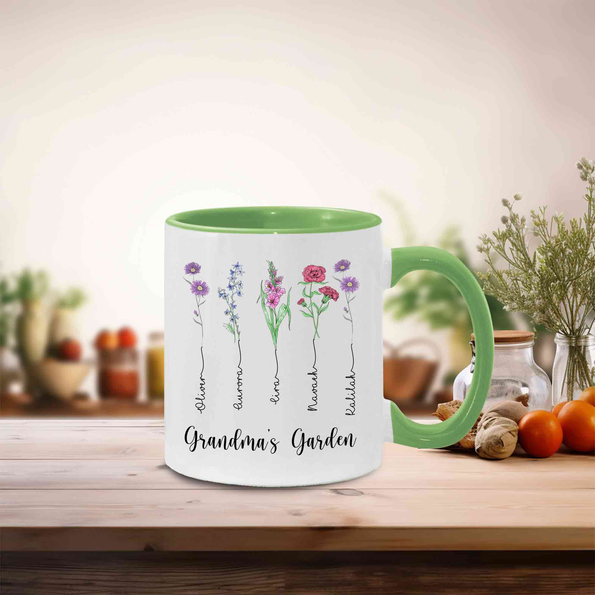 Kantapro Grandma's Garden Mug with Grandkids Names, Custom Birthflower ...