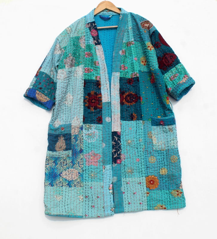Kantha Patchwork Kimono - Cotton Kantha Jacket, Multicolor Patchwork ...