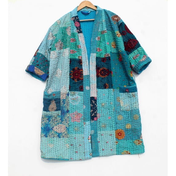 Kantha Patchwork Kimono - Cotton Kantha Jacket, Multicolor Patchwork ...