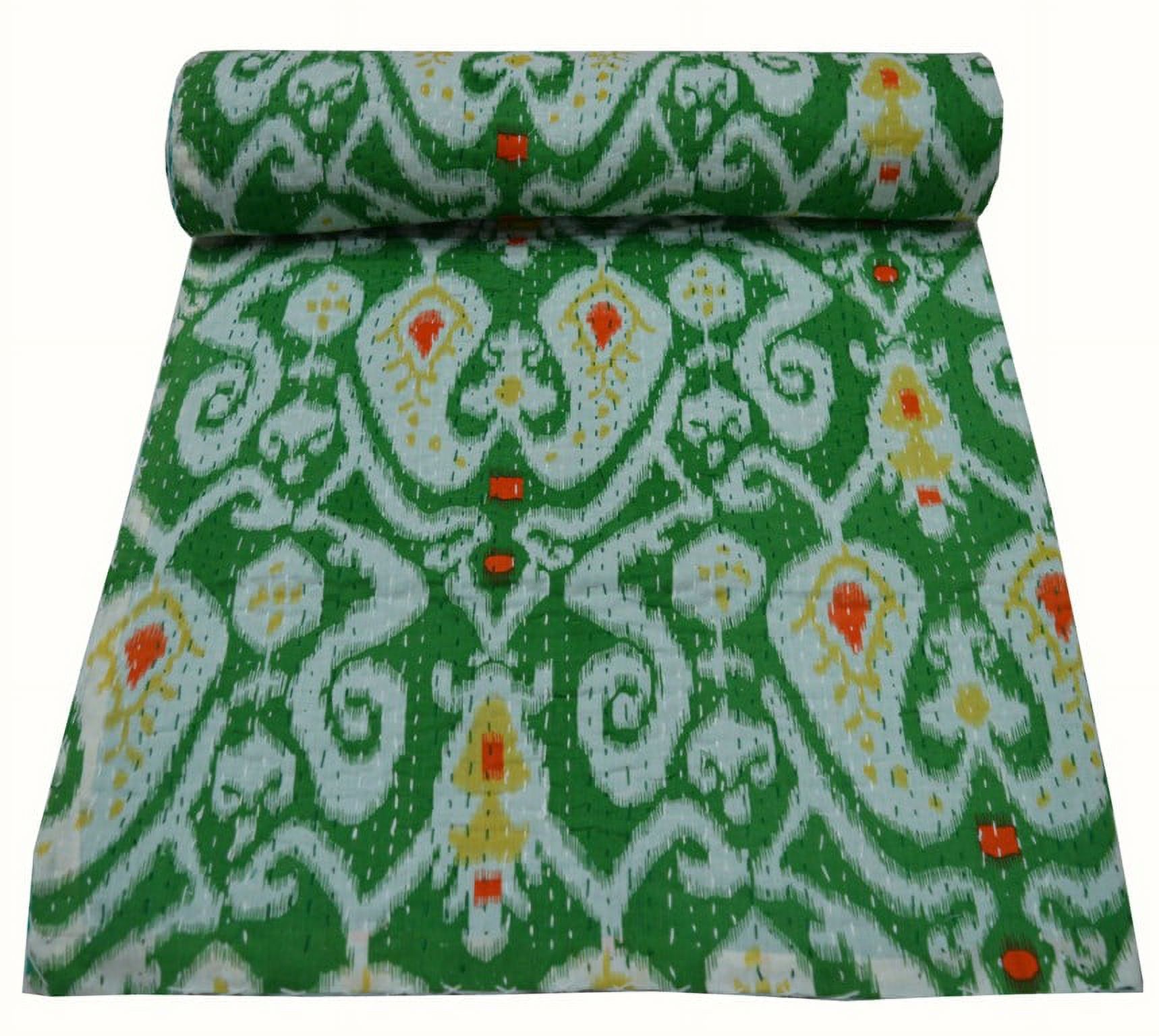 Kantha Quilt Bedspread Pure Cotton Bedding Throw Indian Hand Ikat Print ...